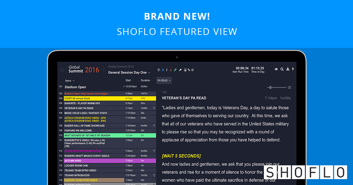 Shoflo Featured View is an all way to view your sports scripts and PA reads