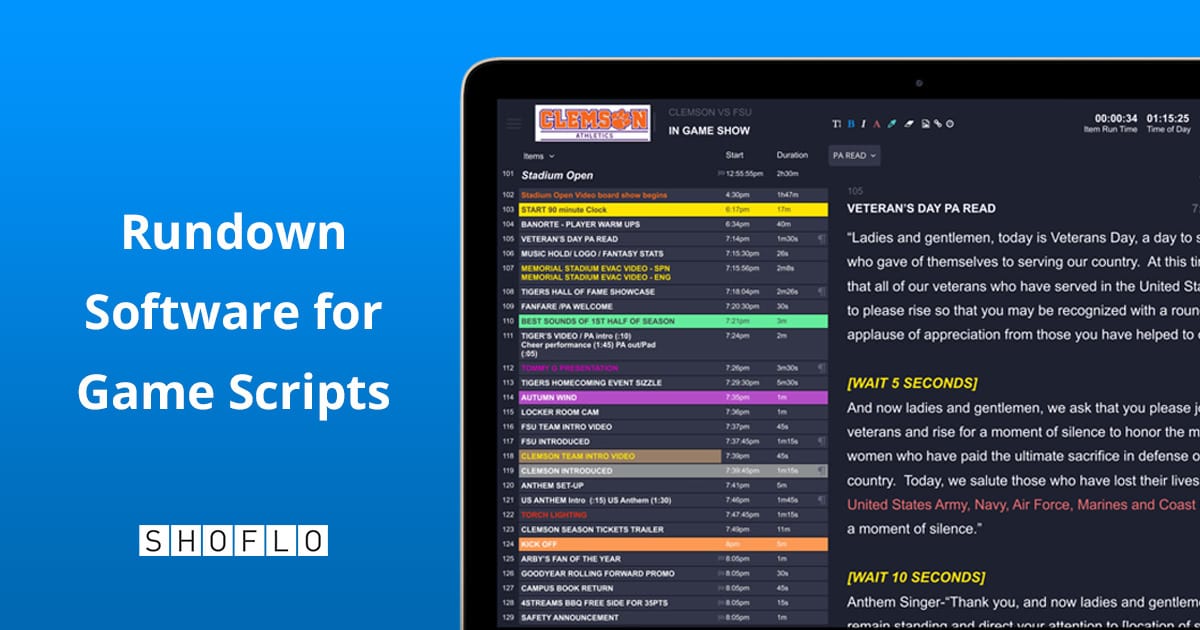 Shoflo - Build agendas, schedules, cue sheets, run downs, and scripts